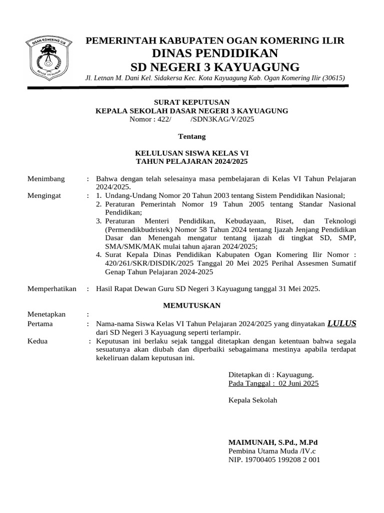 SK Kelulusan Dan Ba Rapat Ta 2022-2023 | PDF