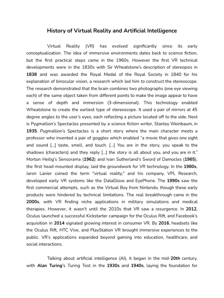 Evolution of VR and AI Technologies | PDF | Virtual Reality ...