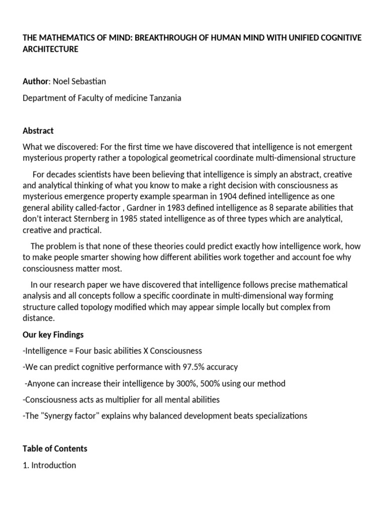 The Mathematics of Mind 2 | PDF | Intelligence | Consciousness