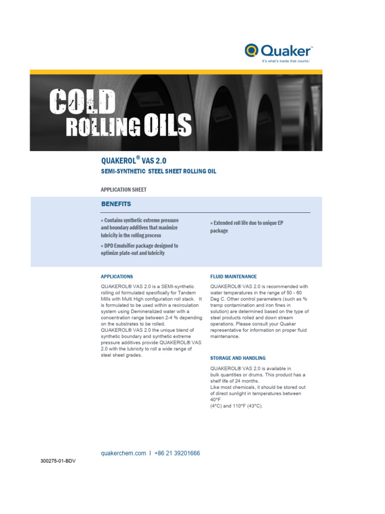 TDS-Quakerol VAS 2.0-300275-01 - 27-7-2023 | PDF | Materials | Chemistry