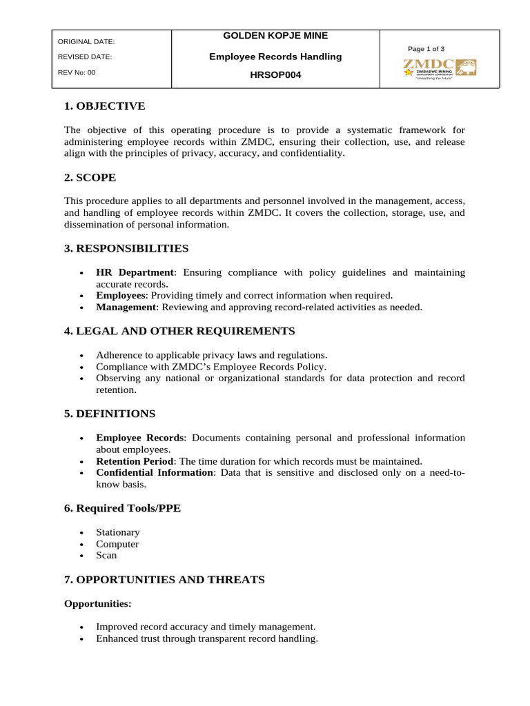 Employee Records Management Procedure | PDF | Regulatory Compliance ...