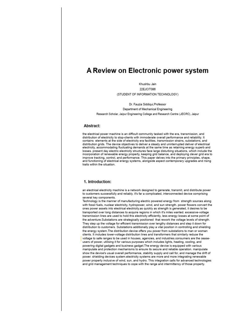Review of Electronic Power Systems | PDF | Electrical Grid | Electric ...
