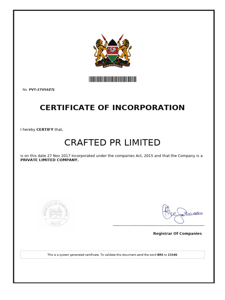 Crafted PR Cert of Incorporation | PDF