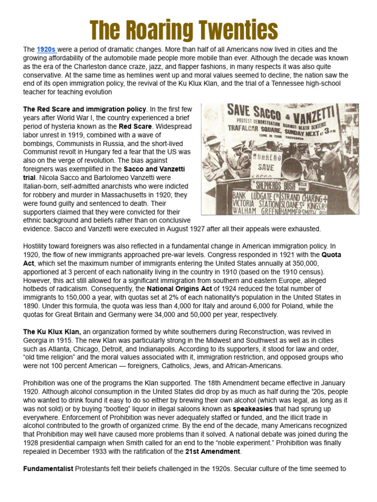 Roaring Twenties Overview Article | PDF