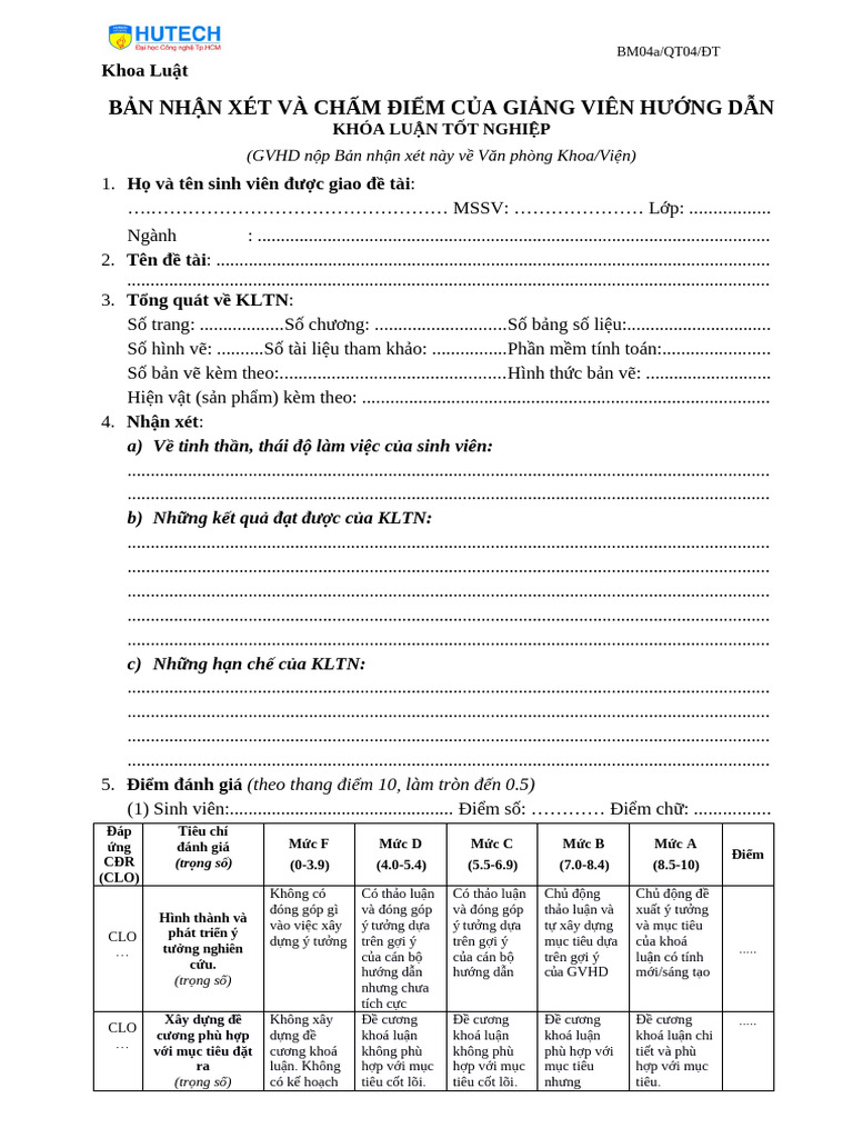 603355mau Nhan Xet Va Cham Diem Cua GVHD | PDF
