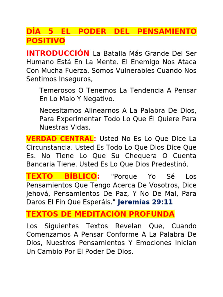 Semana 2 Día 5 El Poder | PDF | Dios | Pensamiento