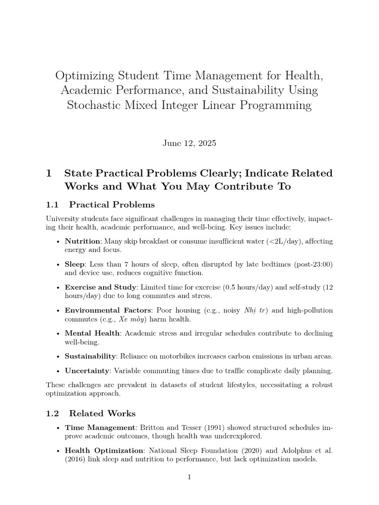 Optimizing Student Time Management For Health, Academic Performance, and Sustainability Using ...