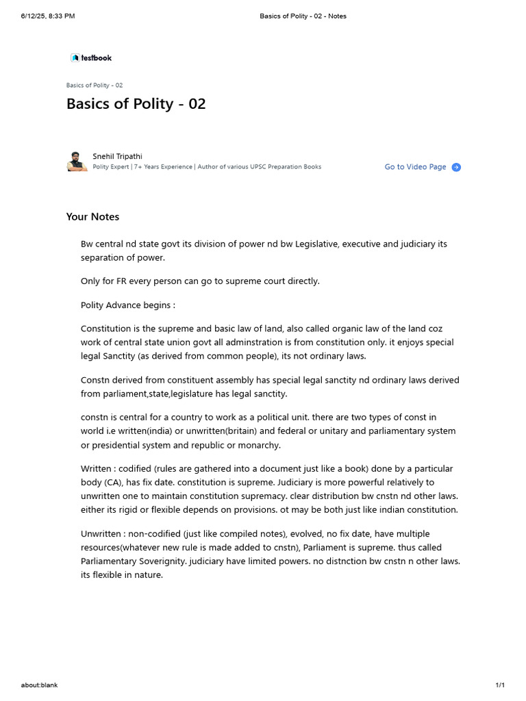 Basics of Polity - 02 - Notes | PDF