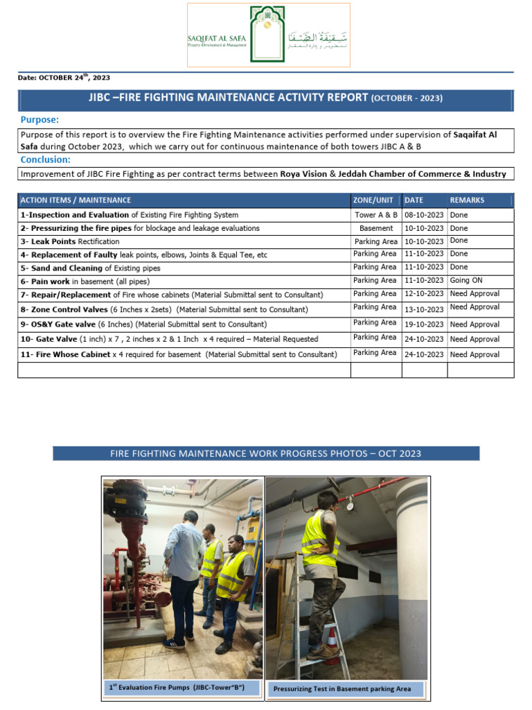JIBC-Fire Fighting System Improvement Work Progress Report | PDF | Leak ...