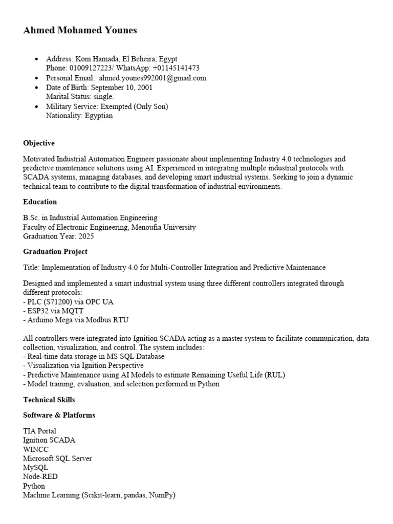 Industrial Automation Engineer Resume | PDF | Scada | Information ...