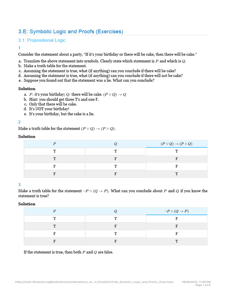 3.E - Symbolic Logic and Proofs (Exercises) - Mathematics LibreTexts | PDF | Logic ...