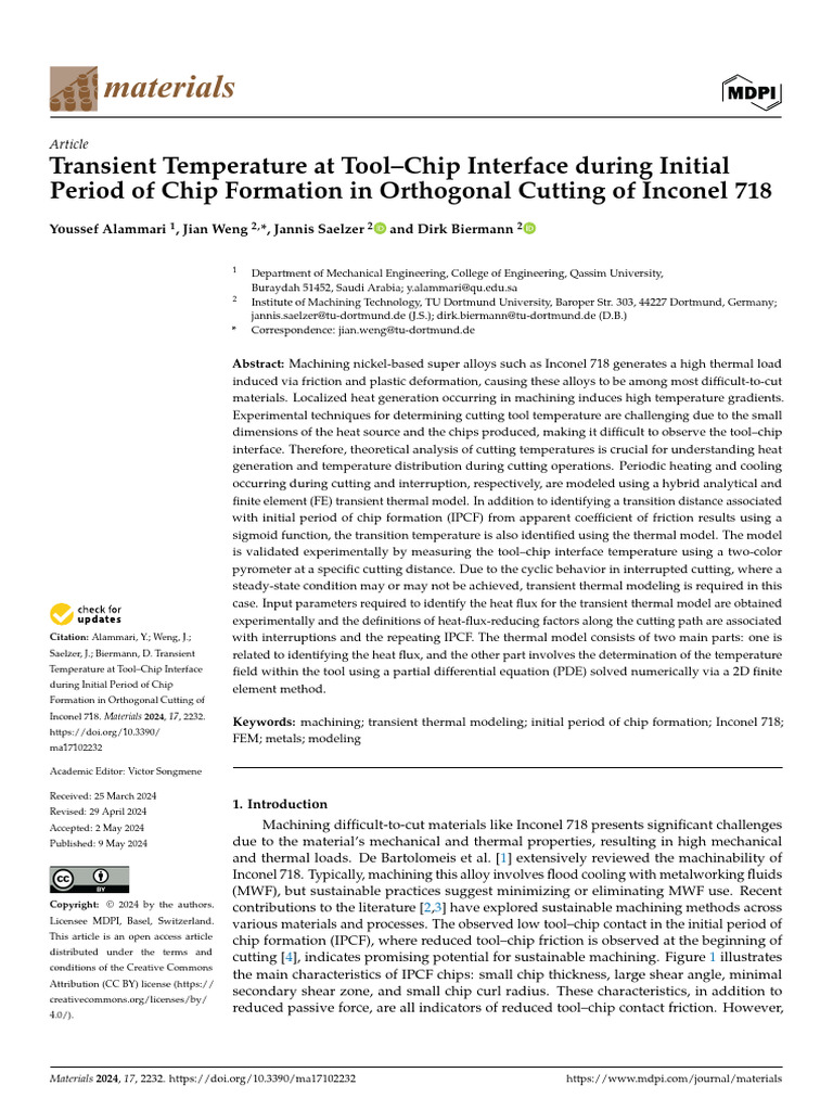 Transient Temperature At Tool Chip Interface During Initial Period Of Chip Formation In