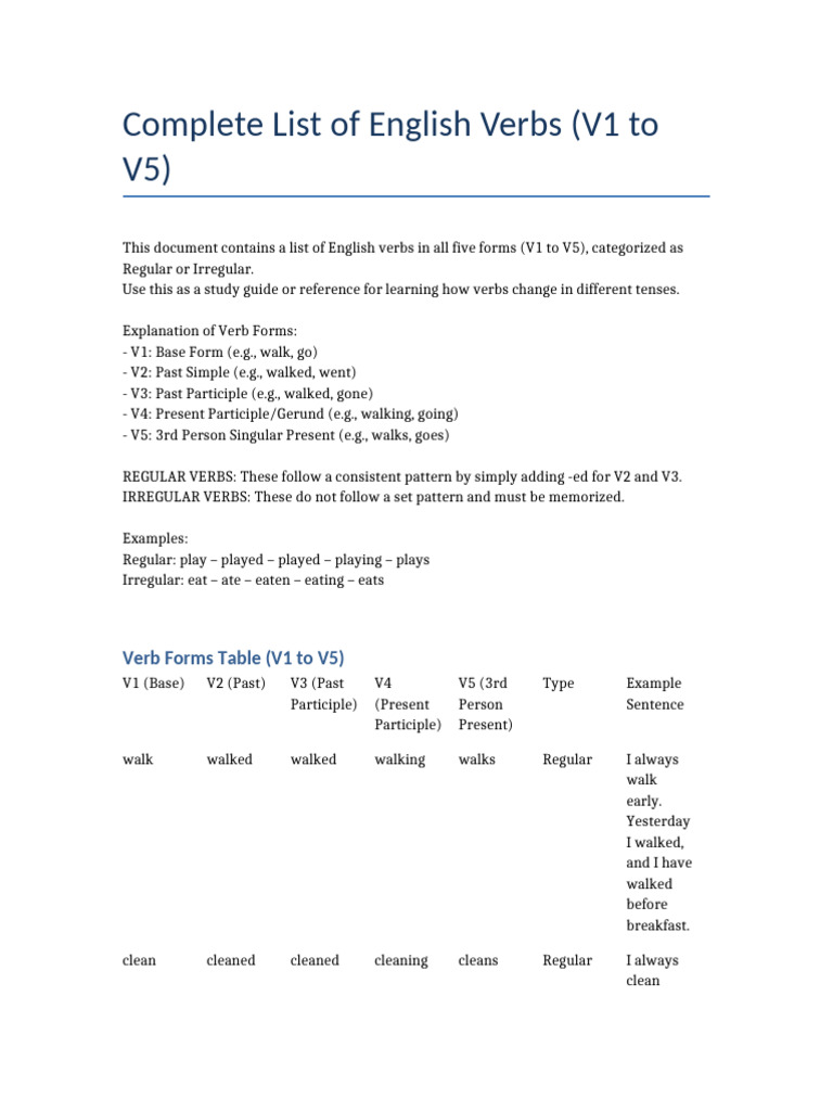 English Verbs V1 To V5 List | PDF | Language Families | Linguistic Typology