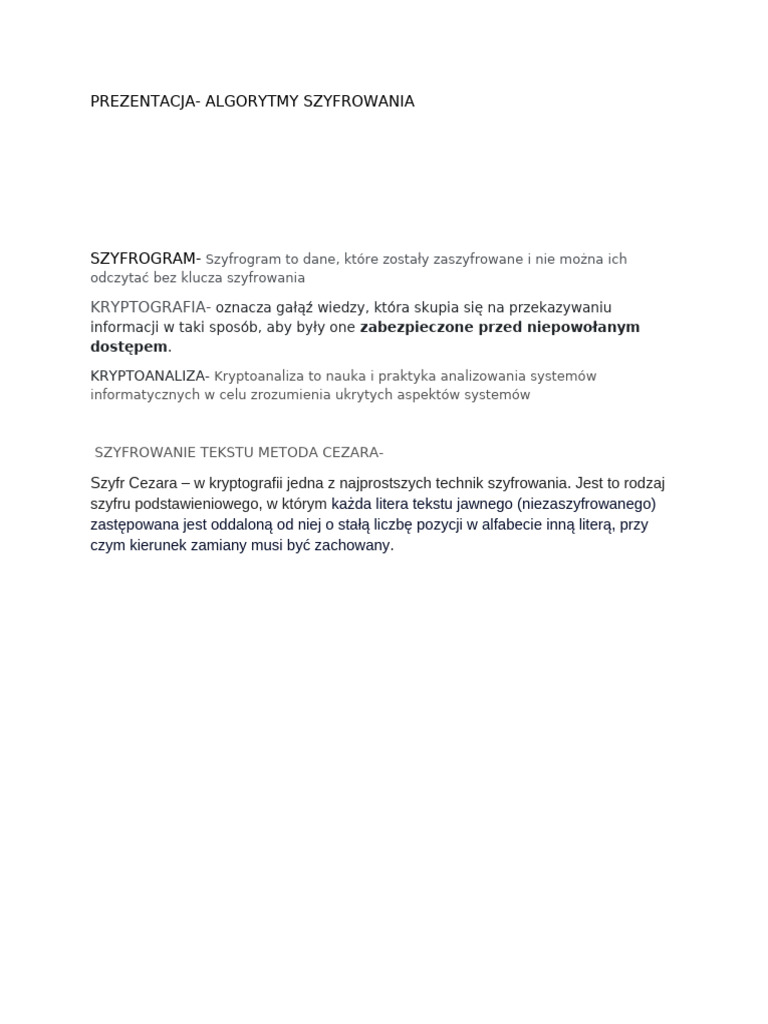 Prezentacja - Algorytmy Szyfrowania | PDF