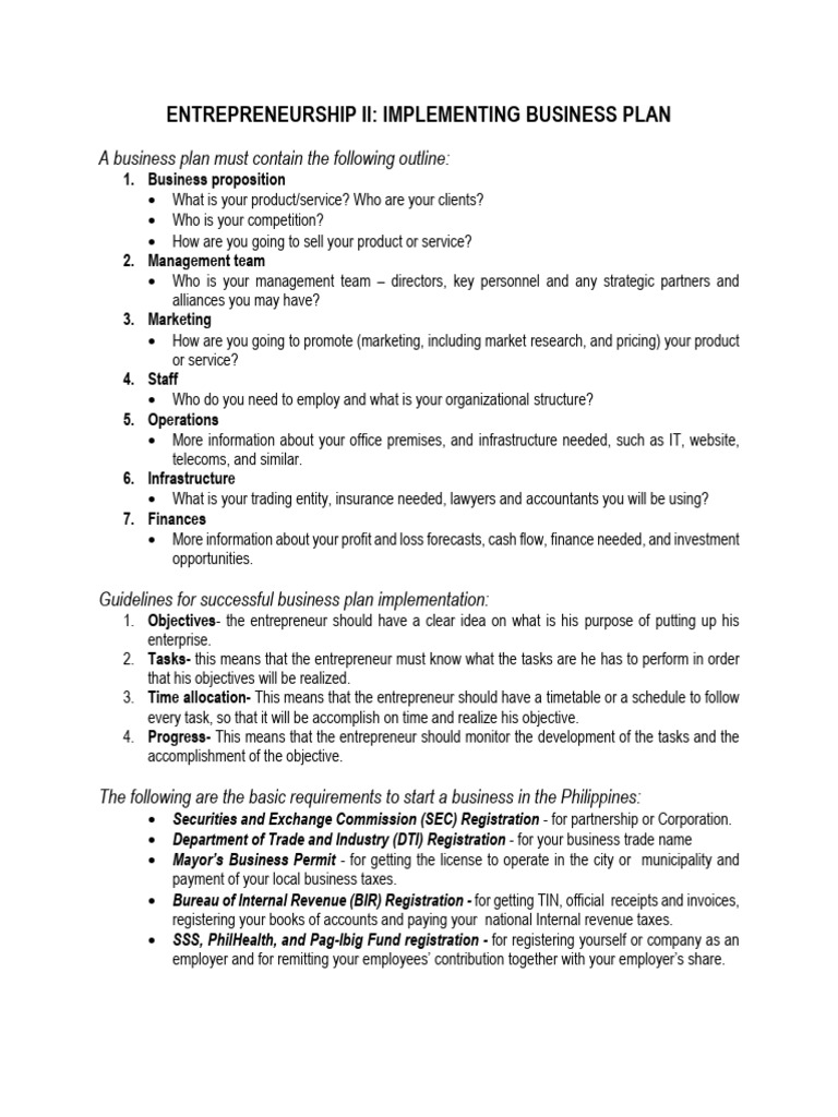 Implementing Business Plan | PDF | Entrepreneurship | Business