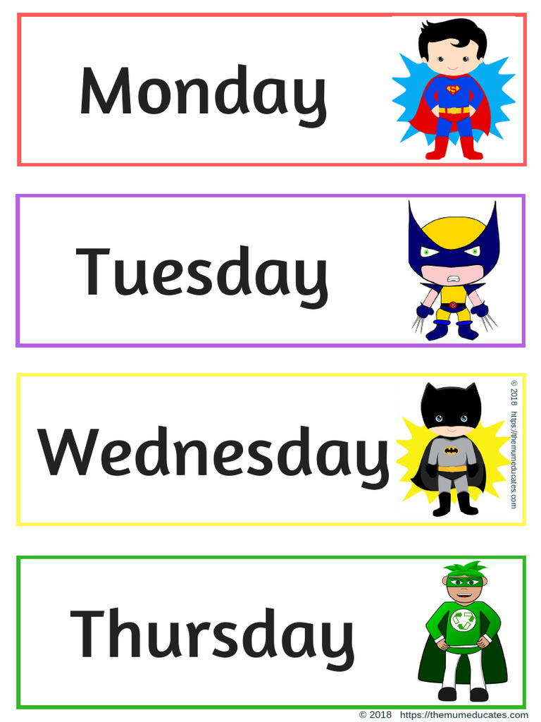 Days of The Week Superhero | PDF