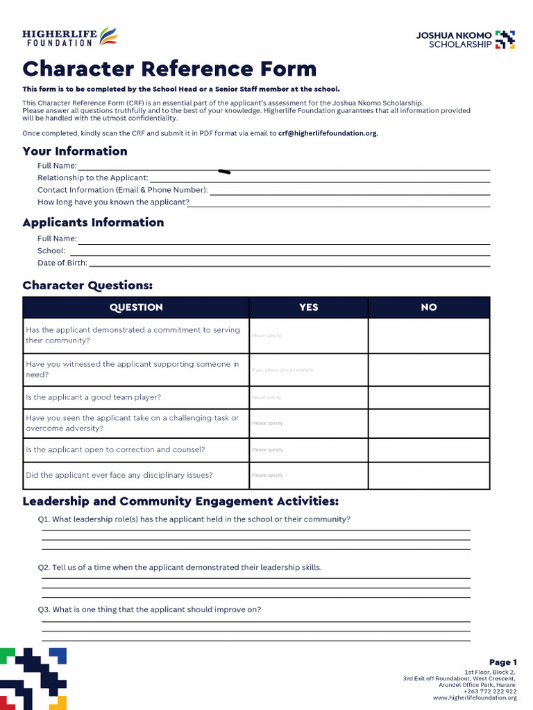 Character Reference Form | PDF
