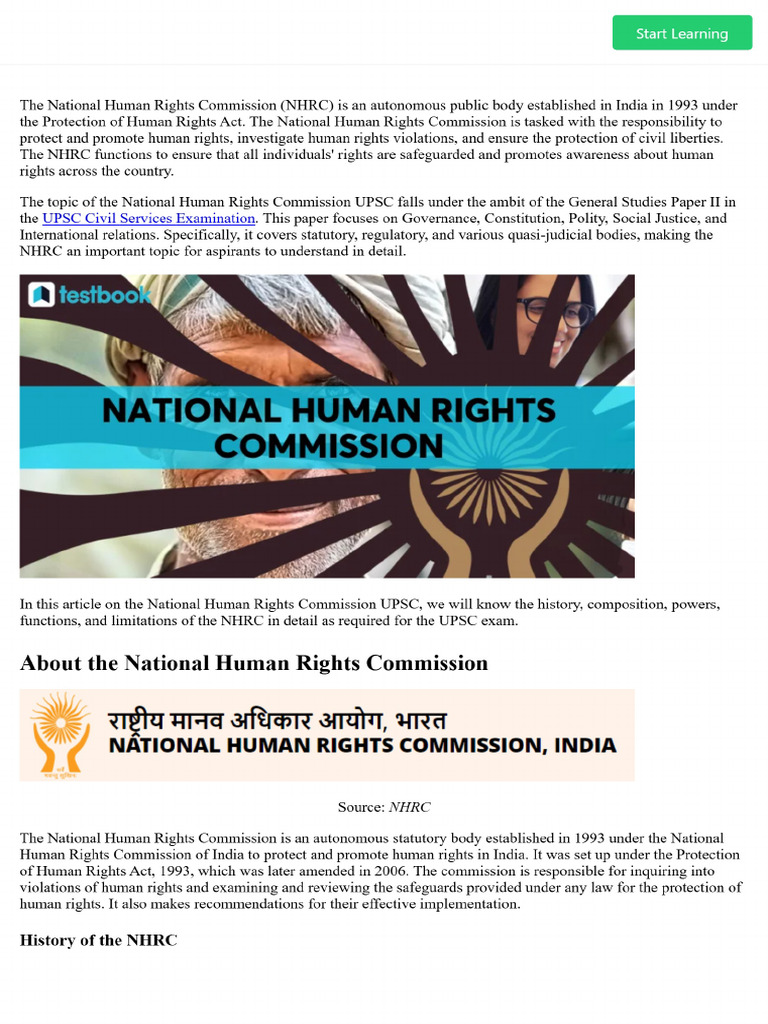 National Human Rights Commission (NHRC) UPSC Notes - History, Powers ...