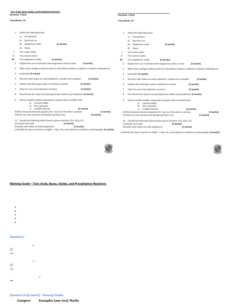 Acids Bases Precipitation Test Blooms | PDF | Salt (Chemistry) | Sulfate