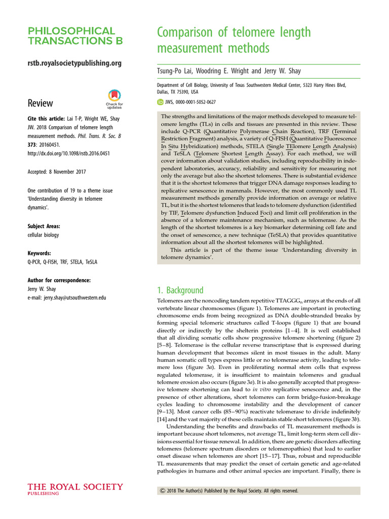 Telomere Length Methods | PDF | Telomere | Fluorescence In Situ Hybridization