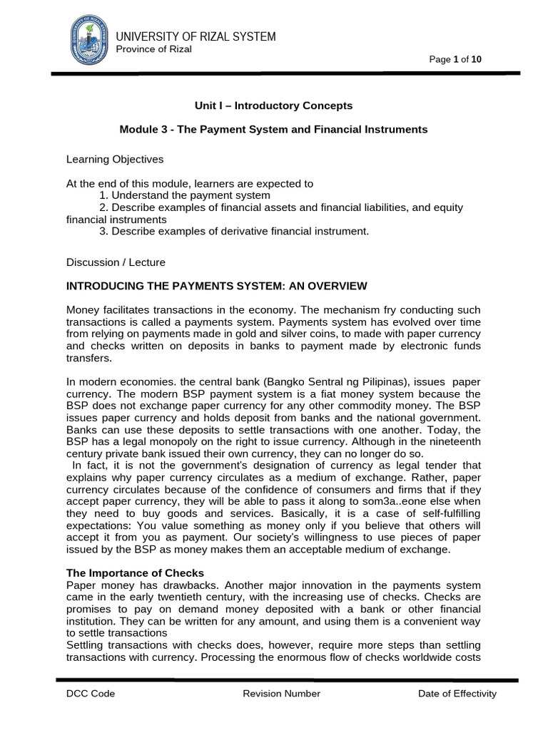 Payment Systems and Financial Instruments | PDF | Futures Contract ...