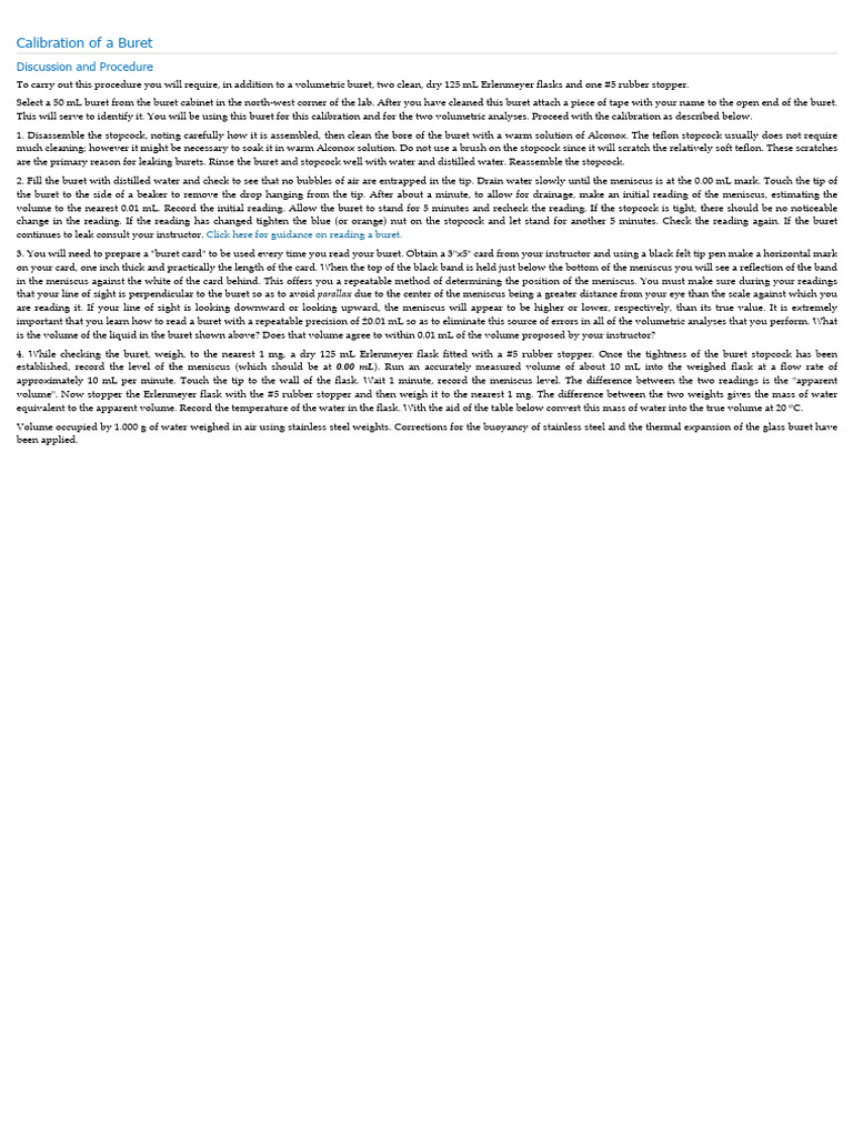 Calibration of A Buret - Chemistry LibreTexts | PDF | Volume