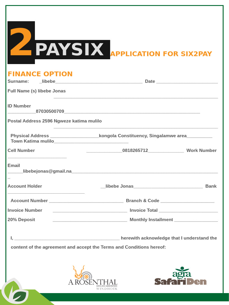 Six2pay Applicationform 2024 | PDF | Payments | Invoice