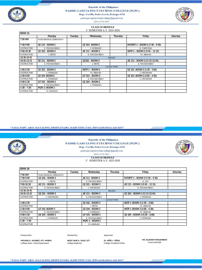 2025-2026 Class Sched | PDF