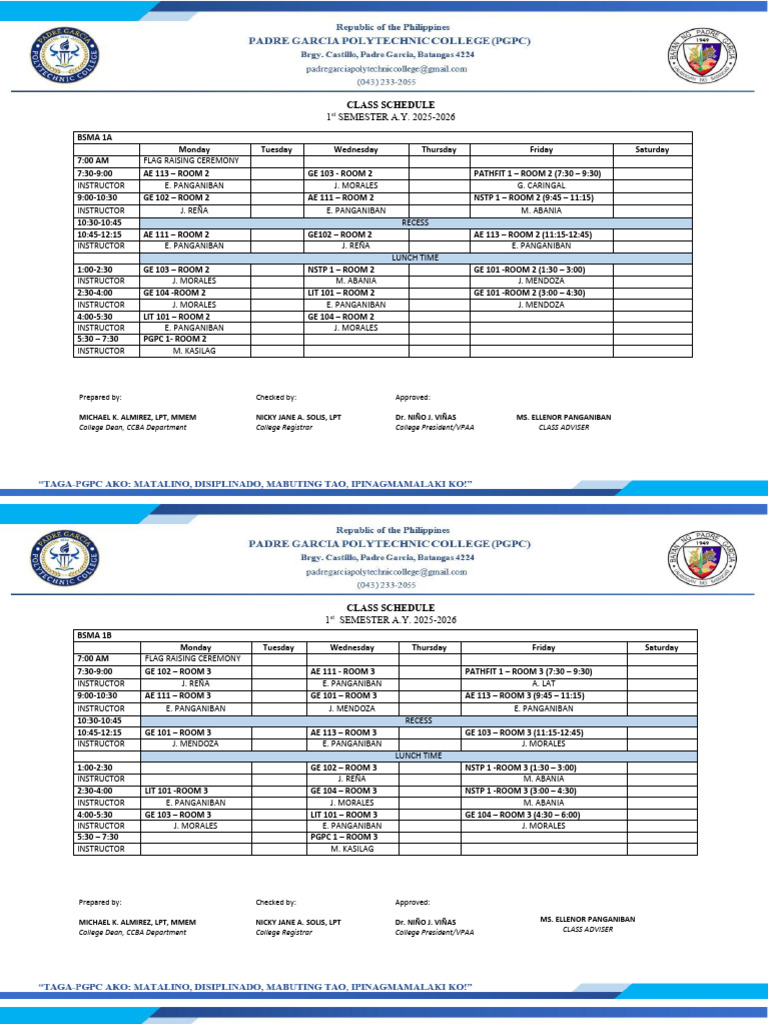 2025-2026 Class Sched | PDF