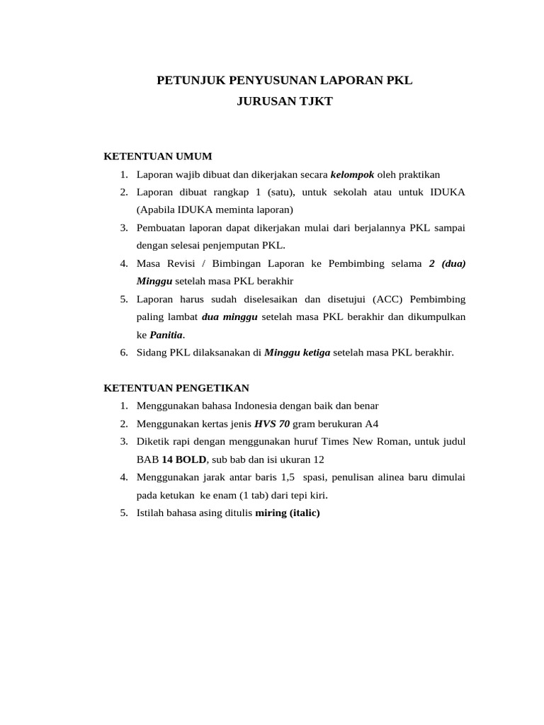 Juknis Laporan PKL (TJKT) | PDF