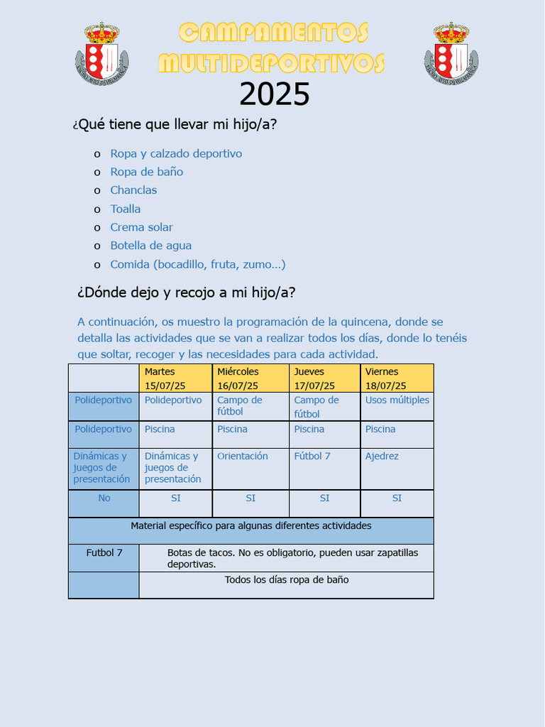 Información Campamentos 2025 2 Quincena | PDF