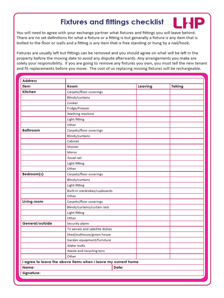 Fixtures Fittings Checklist | PDF