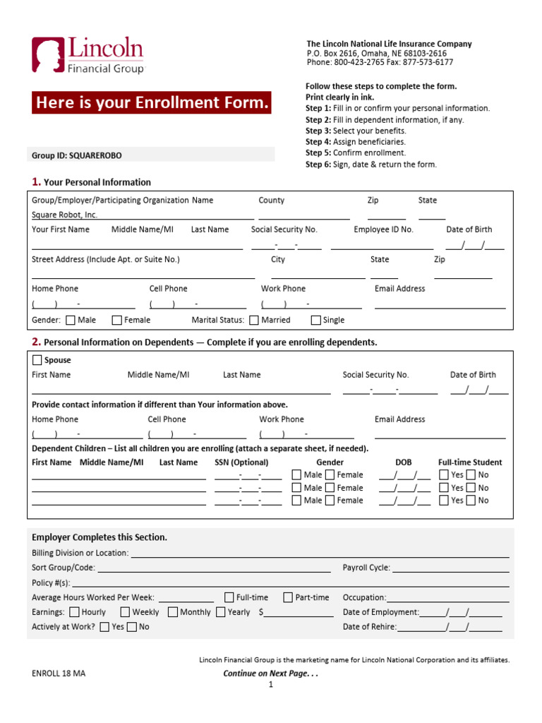 Lincoln Life Insurance - Enrollment Form | PDF | Insurance | Social ...