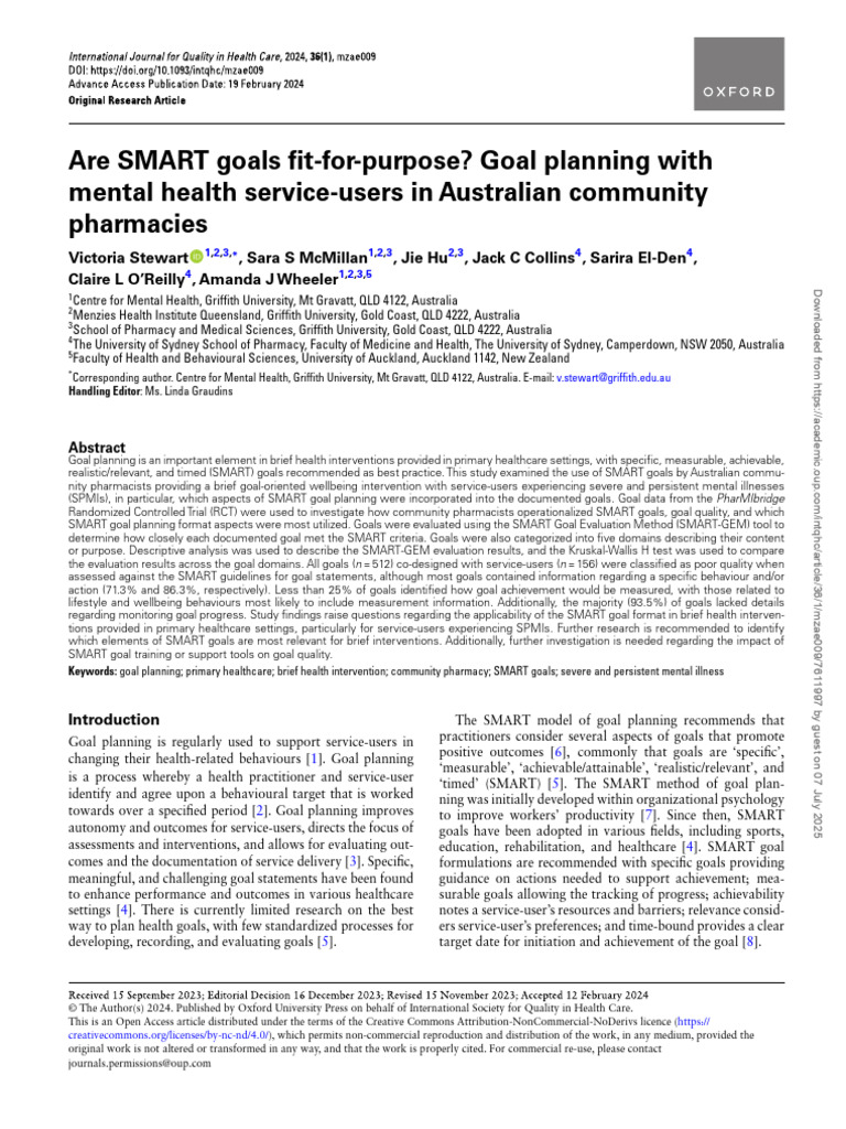 Are SMART Goals Fit-For-purpose Goal Planning With | PDF | Randomized ...
