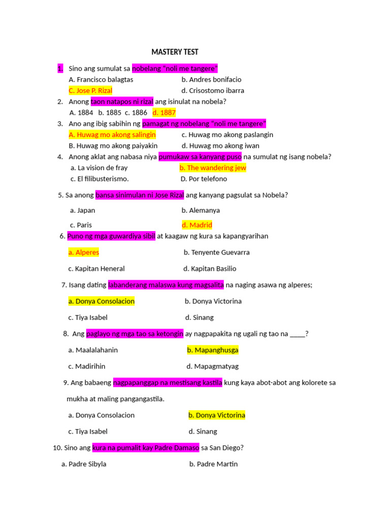 Mastery Test | PDF