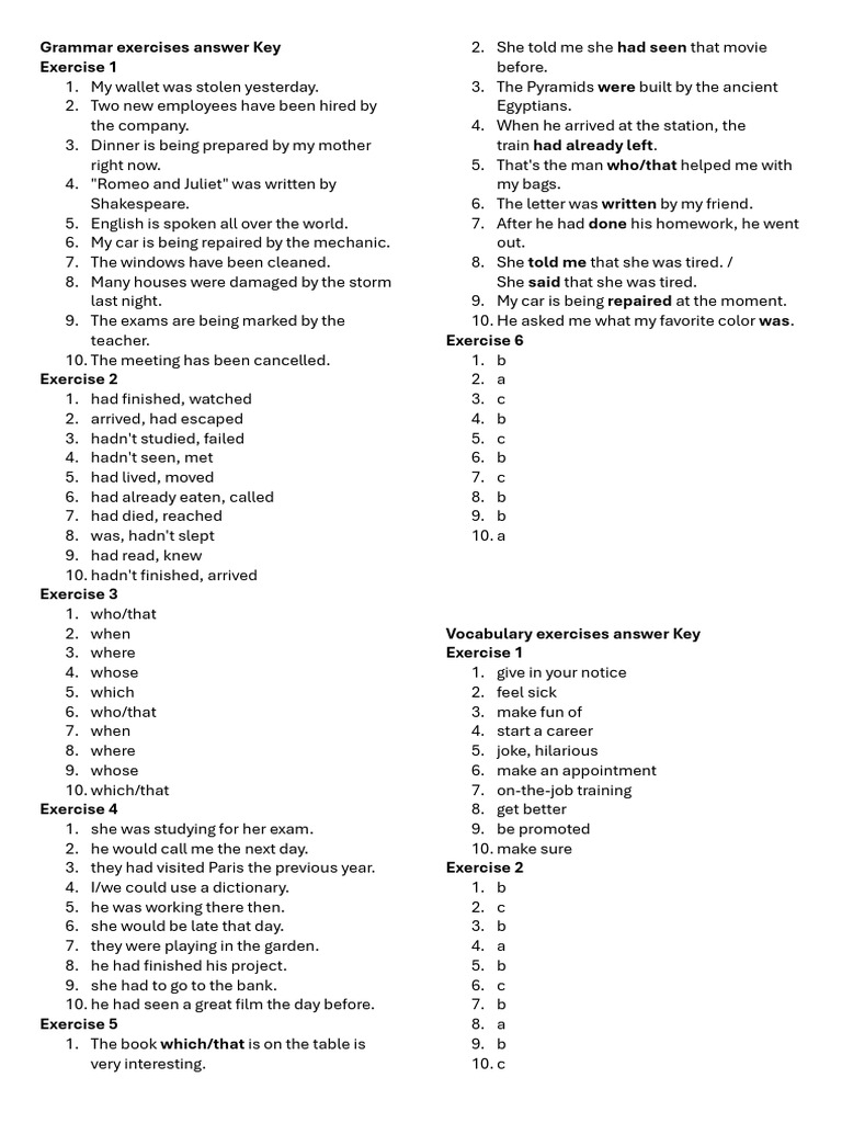 B1 Grammar Revision Units 9-11 Answer Key | PDF
