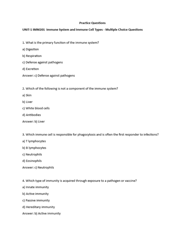 Question Bank-UNIT-1 IMM201 Final | PDF | Immune System | Innate Immune System