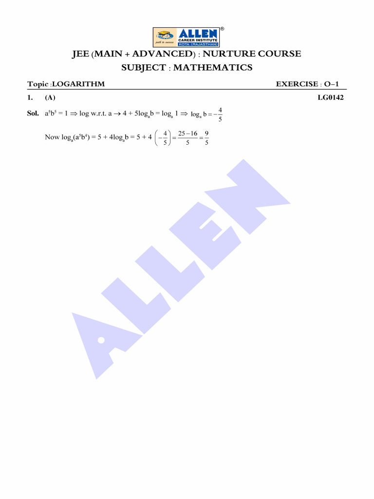 Logarithm Exercise Solution 1 | PDF