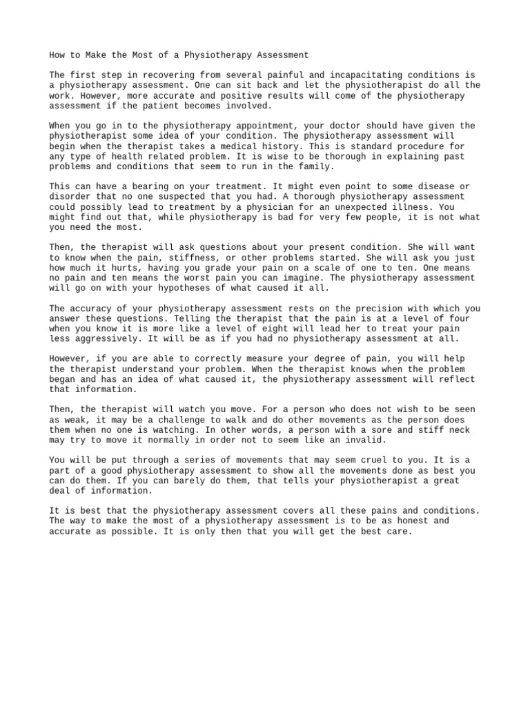 How To Make The Most of A Physiotherapy Assessment | PDF | Physical ...