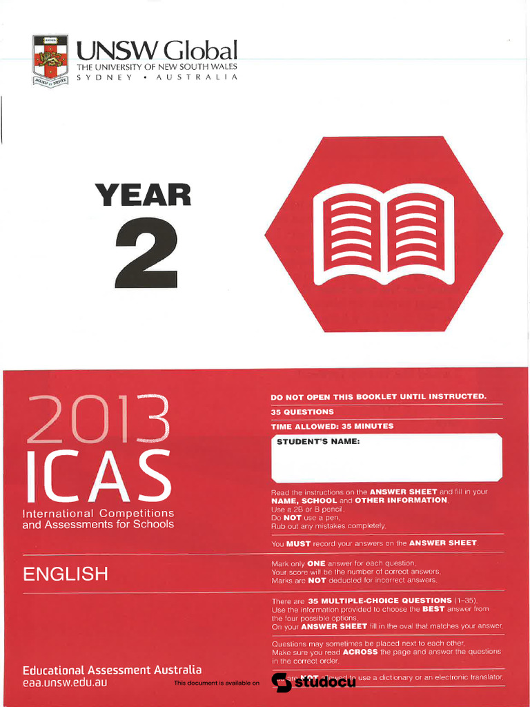ICAS 2013 English Year 2- With Answers | PDF