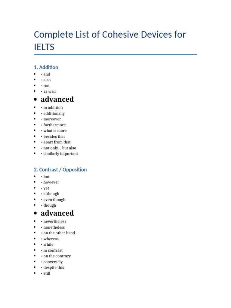 Cohesive Devices For IELTS Complete List | PDF