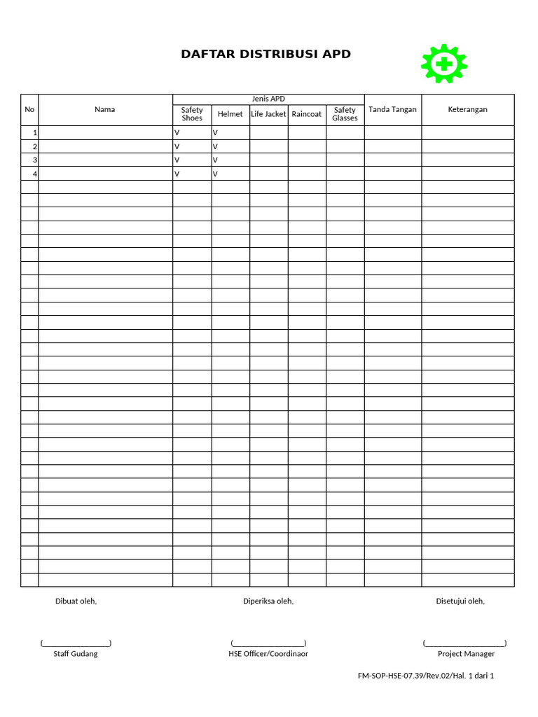 Daftar Distribusi APD 07.39 | PDF