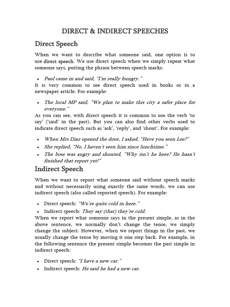 Reporting Speech: Direct vs Indirect | PDF | Question | Verb