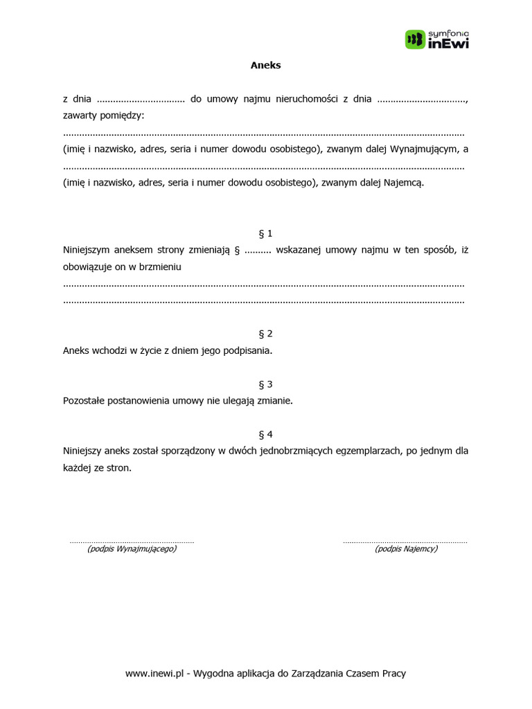 Aneks Do Umowy Najmu 1 | PDF