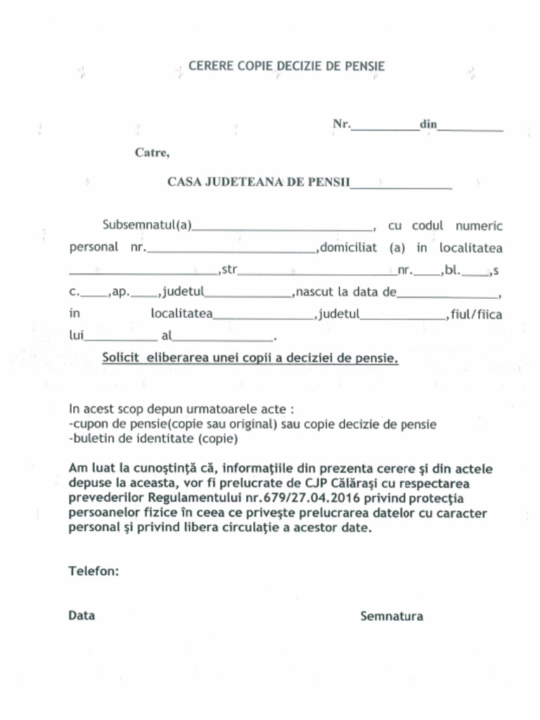 Cerere Eliberare Copie Decizie de Pensie | PDF