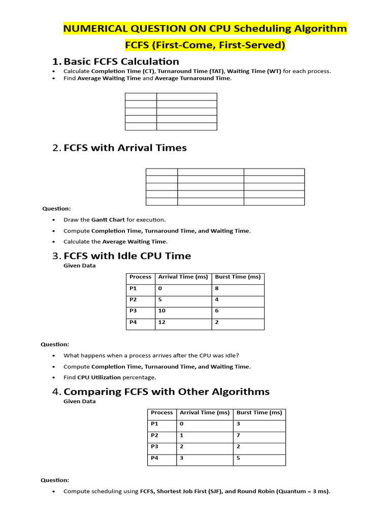 Numerical - Cpu Scheduling | PDF | Scheduling (Computing) | Operations ...