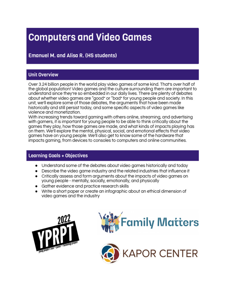 Exploring Video Games' Impact on Youth | PDF | Video Games | Learning