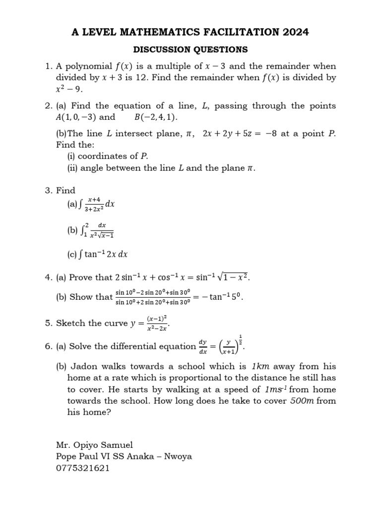 A Level Math Discussion Questions 2024 | PDF