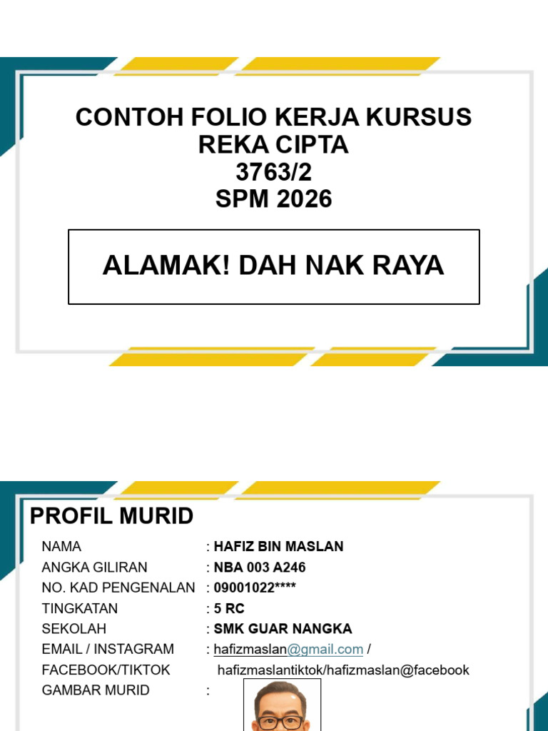 Contoh Folio Kerja Kursus Reka Cipta Spm2026 | PDF