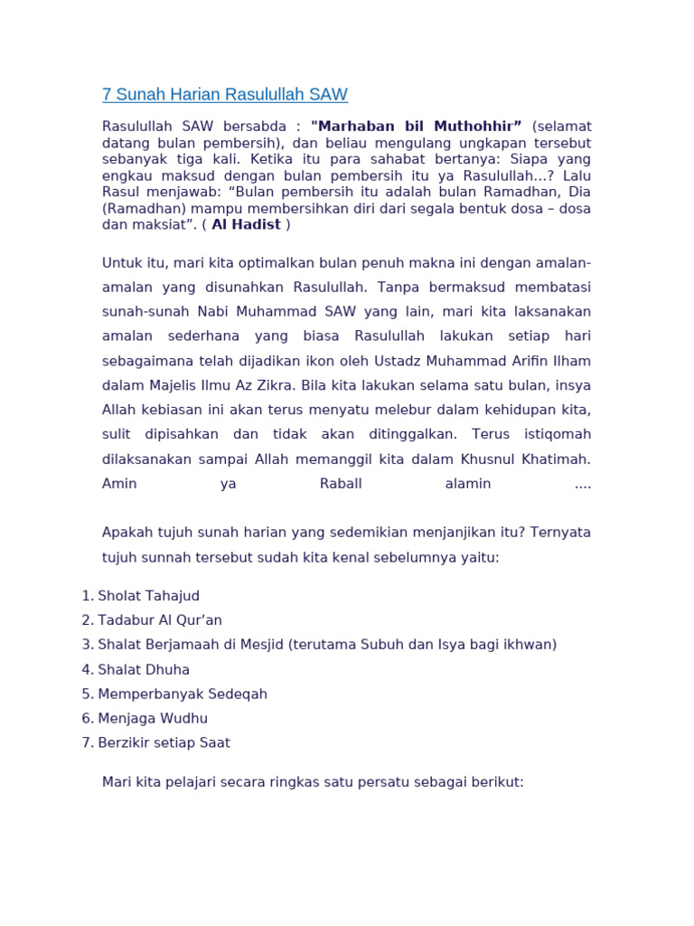 7 Sunah Harian Rasulullah SAW | PDF